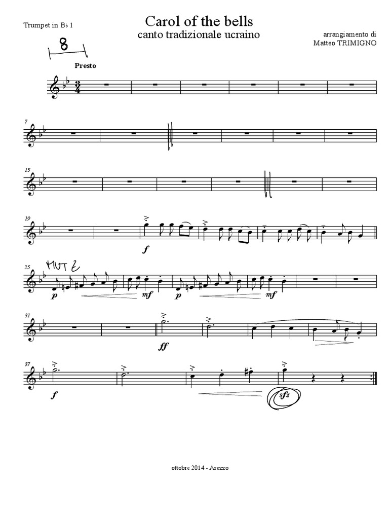 Carol of The Bells - Trumpet in BB 1 | PDF | Collation | Calligraphie latin