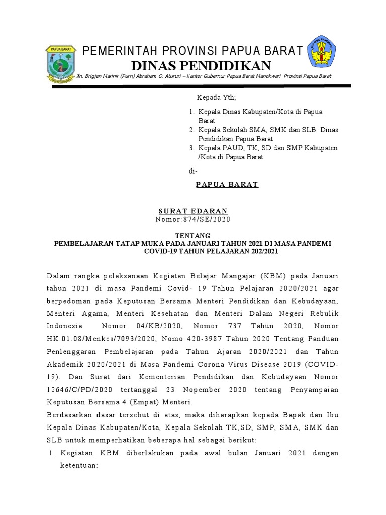 Surat Edaran Masuk Sekolah | PDF