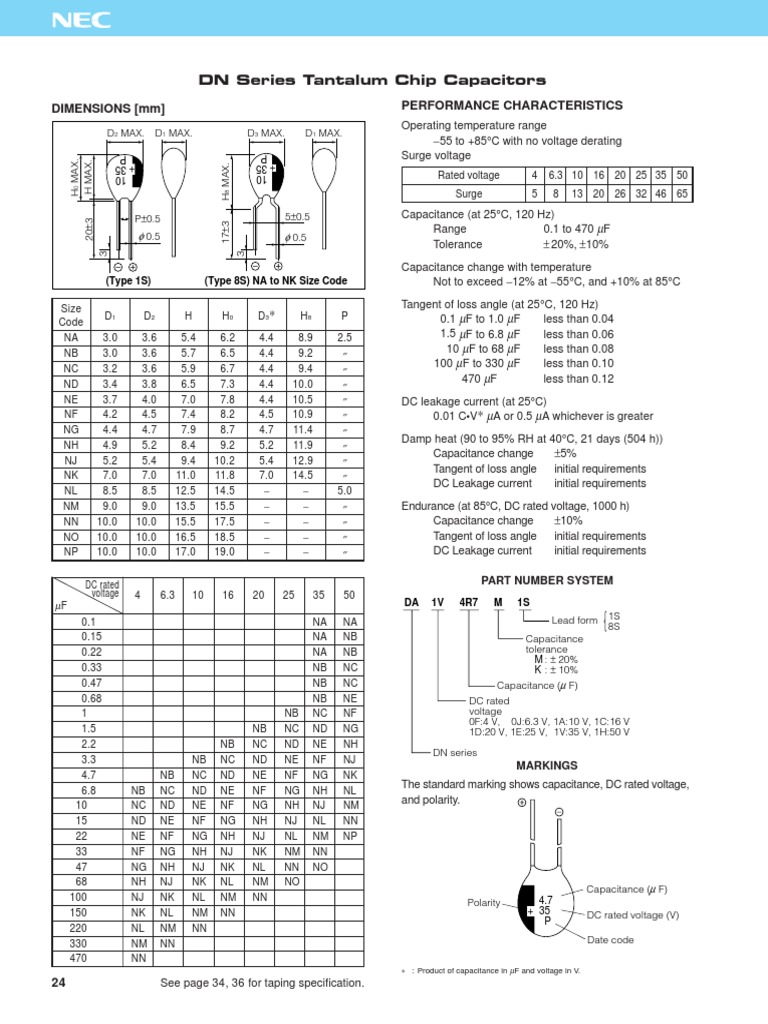 DN Series Tantalum Chip Capacitors Spec Sheet | PDF | Capacitance | Voltage