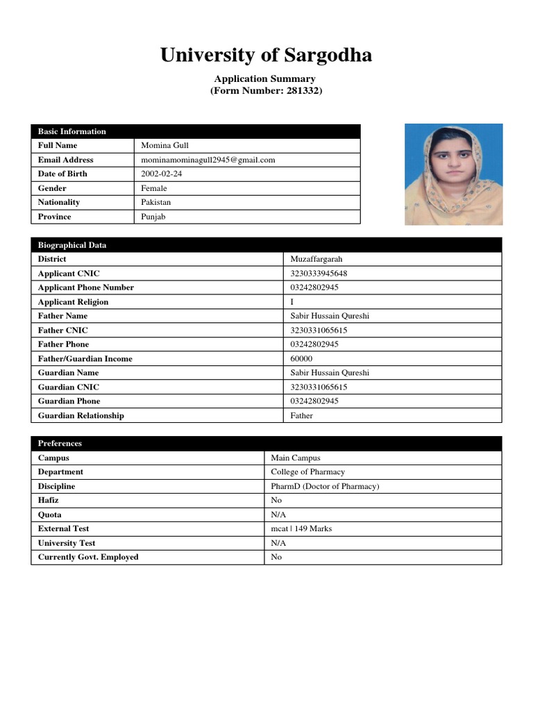 Application Summary | PDF