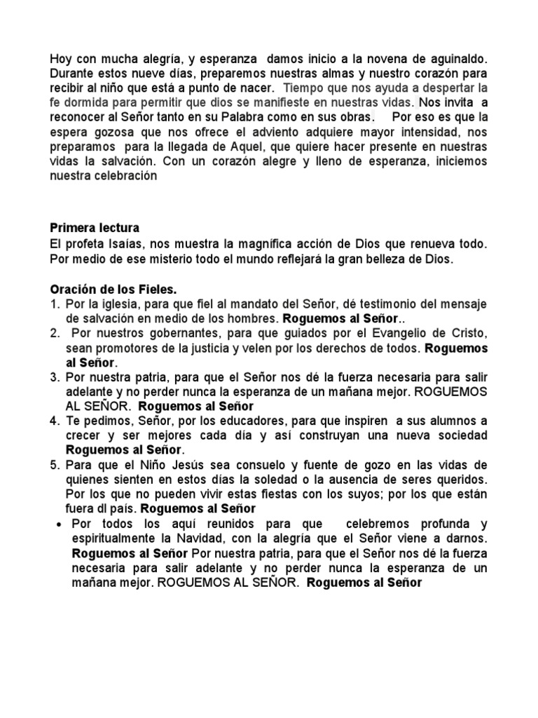 Primera Misa de Aguinaldo 2020 | PDF | Amor | Jesús