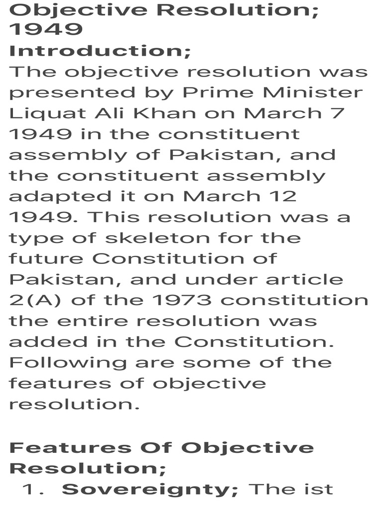An Analysis of the Key Features and Criticisms of the Objective Resolution of 1949 in Pakistan ...