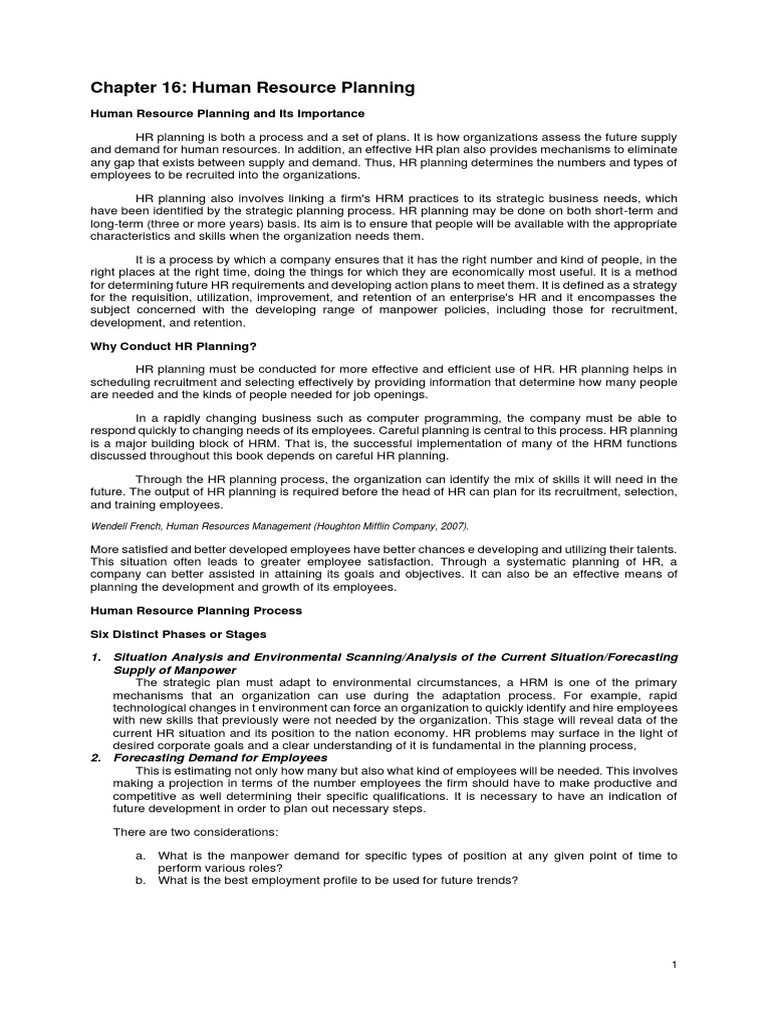 Chapter 16: Human Resource Planning | PDF | Human Resources | Human Resource Management