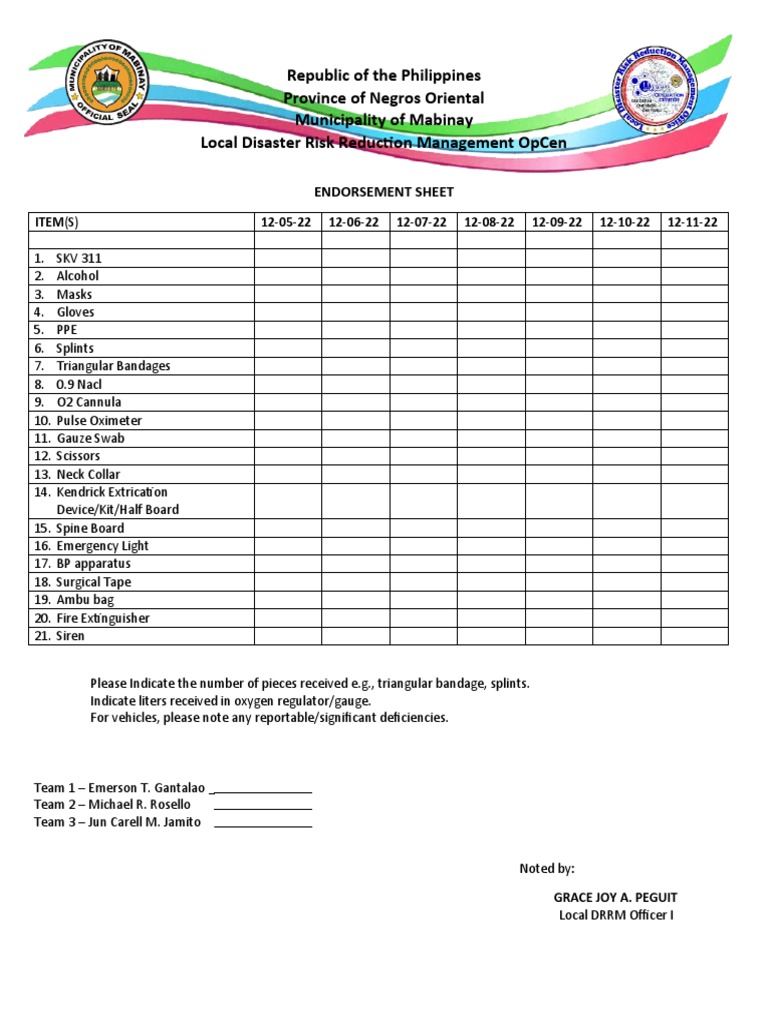 Endorsement Sheet for Rescuelympics Supplies | PDF