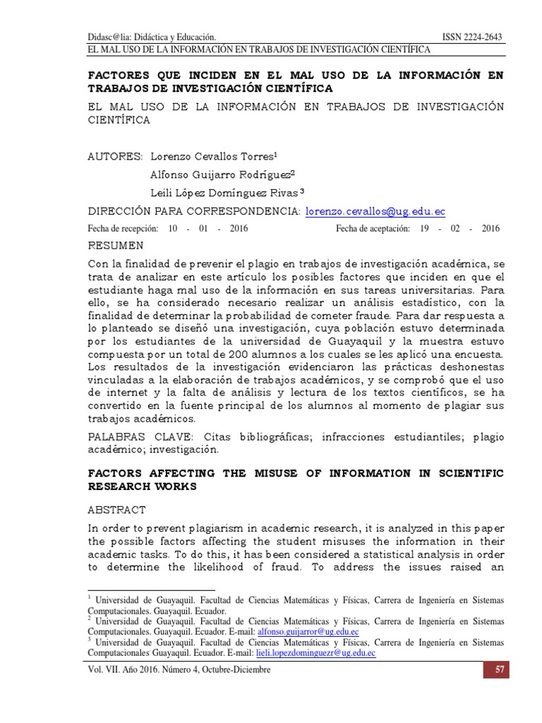 Factores Que Inciden en El Mal Uso de La Información en Trabajos de ...