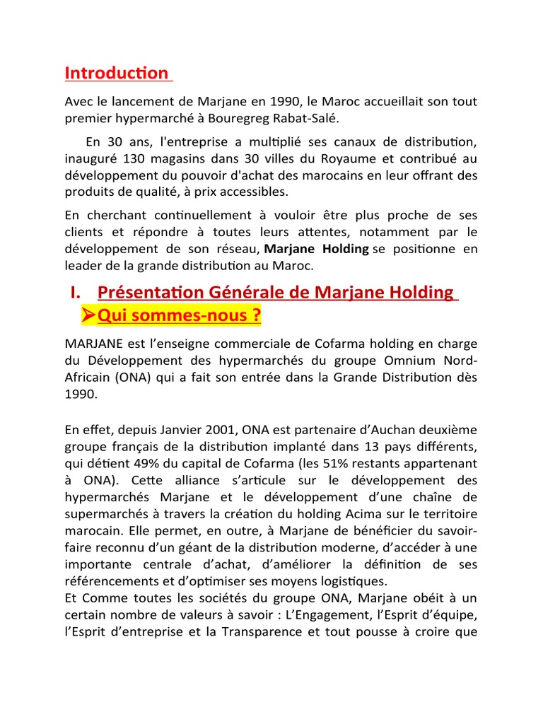 Marjan Holding | PDF | Maroc | Économie