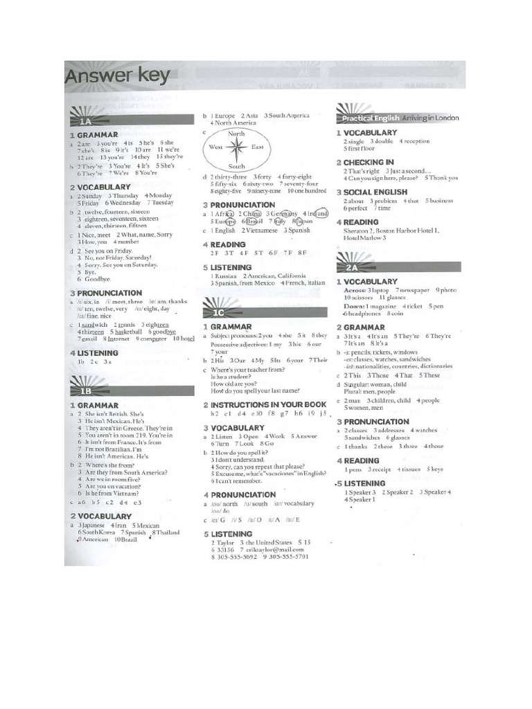 Answer Keys To EF 1 Workbook | PDF