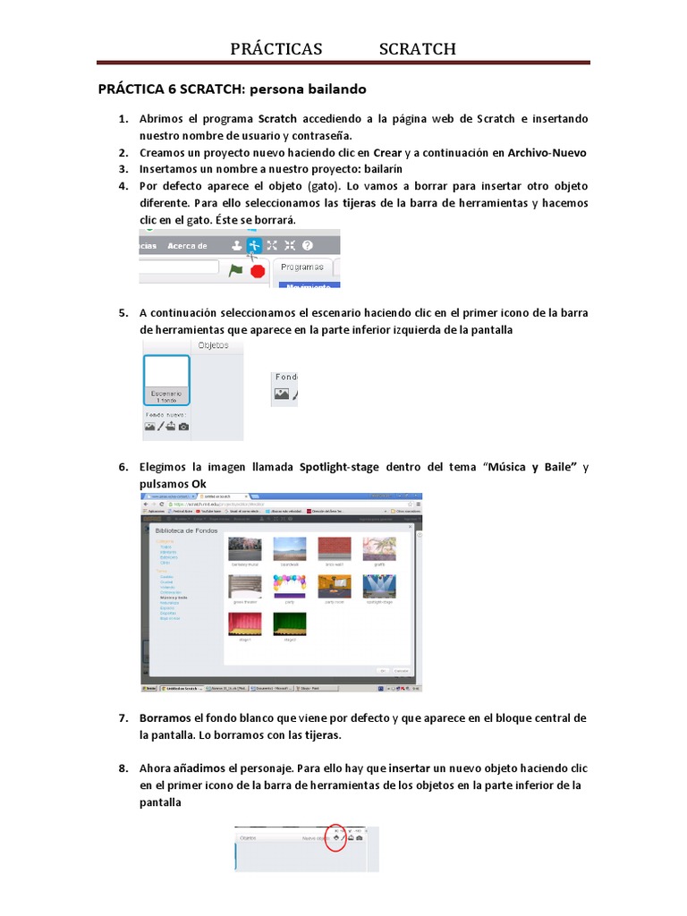 PRÁCTICA 6 SCRATCH Bailarin | PDF | Scratch (lenguaje de programación ...