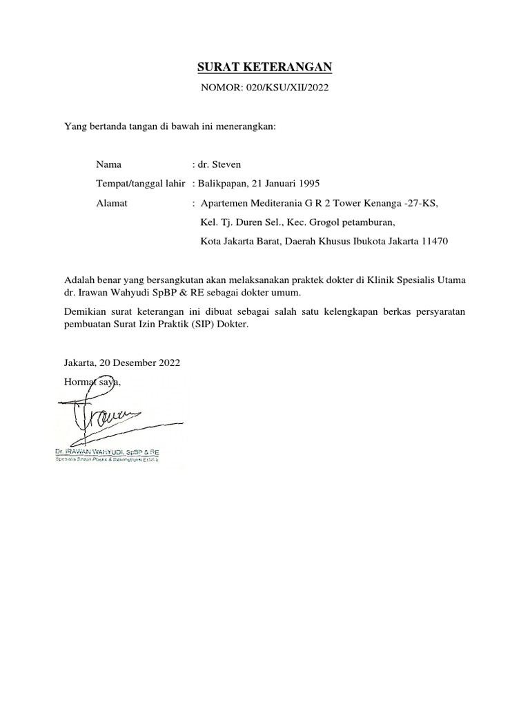 Surat Keterangan Praktek Dokter | PDF