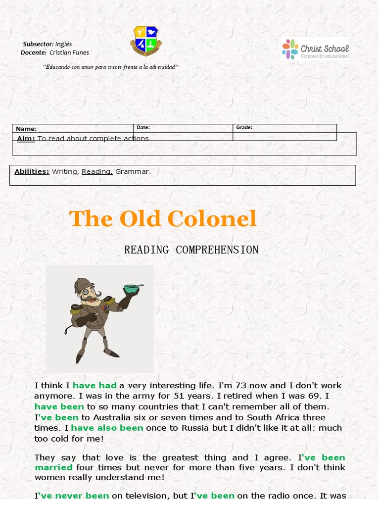 Present Perfect Reading: The Old Colonel | PDF