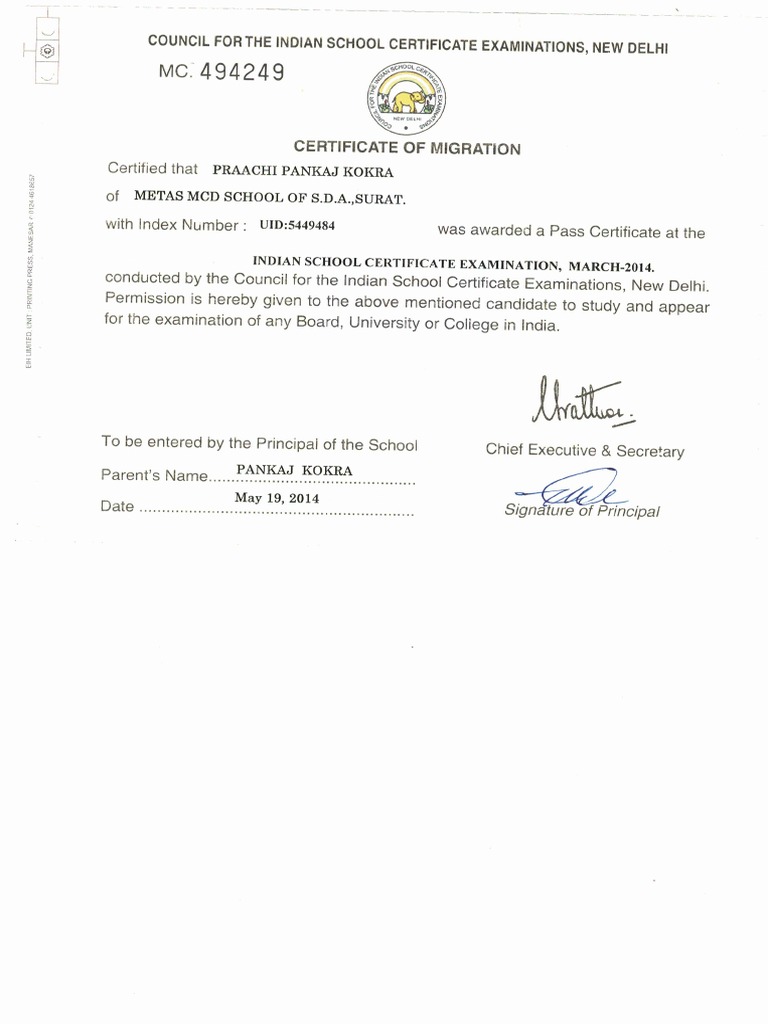 Migration Certificate | PDF