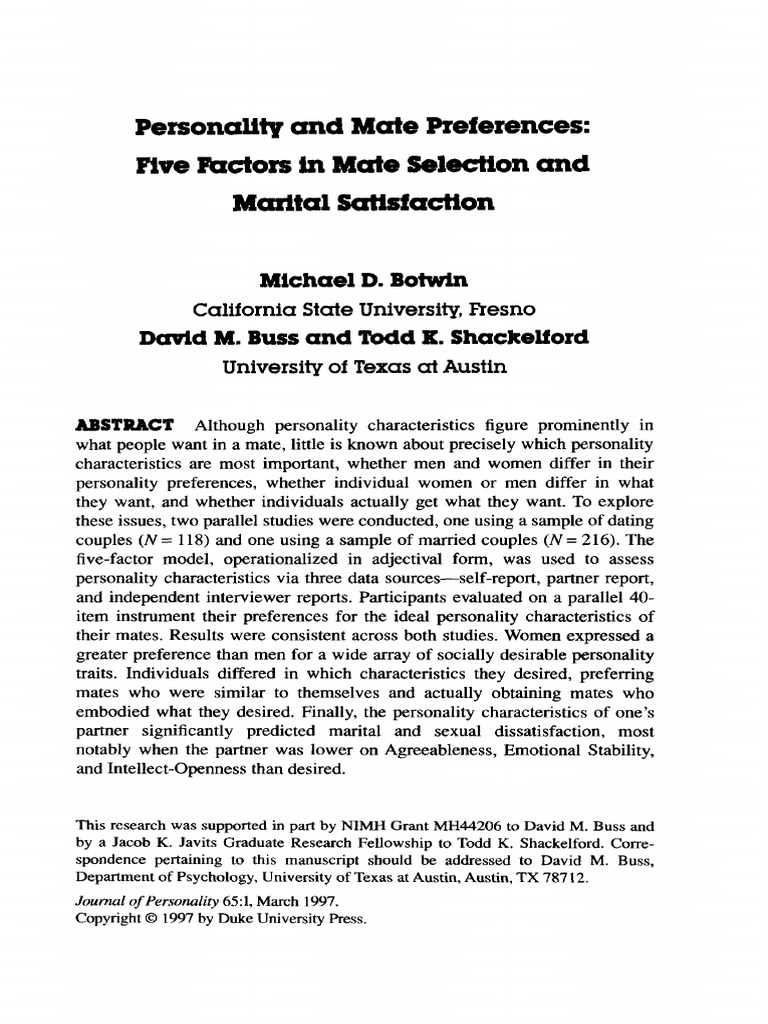 Personality and Mate Preferences Five Fa | PDF | Psychology ...