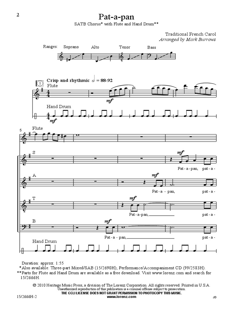 Pat A Pan - Burrows - chorSATB (1 6) | PDF | Elements Of Music | Vocal ...