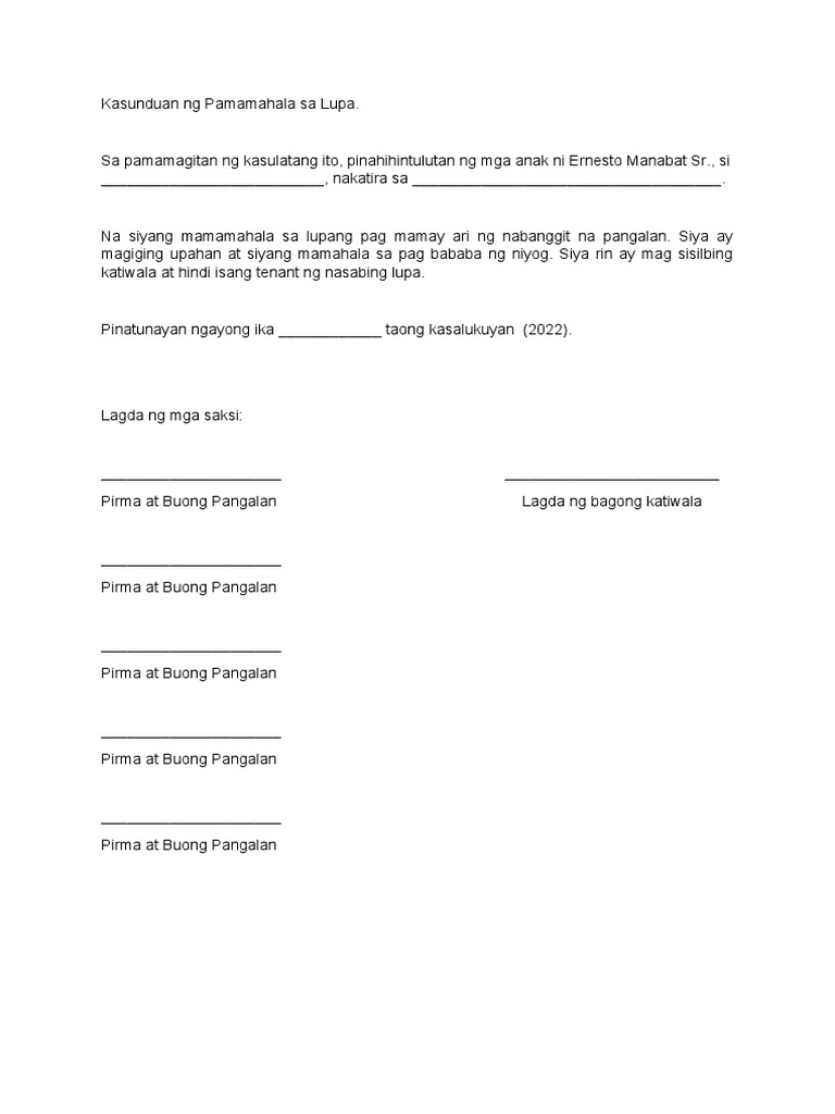 Kasunduan NG Pamamahala Sa Lupa | PDF
