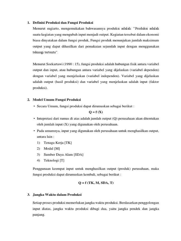 Rumus dan Model Fungsi Produksi | PDF | Metode & Bahan Ajar