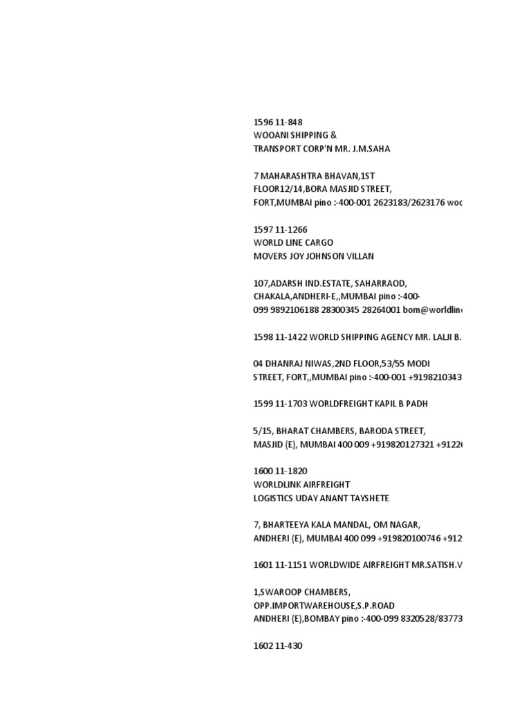 Mumbai Shipping and Logistics Directory | PDF | Mumbai | Supply Chain Management