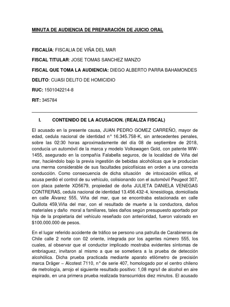 Minuta PREPARACION DE JUICIO ORAL | PDF | Ley procesal | Crímenes