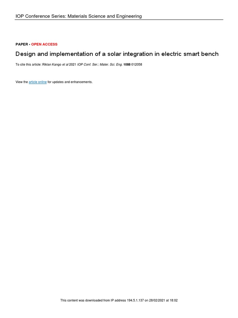 Solar-Powered Smart Bench Design | PDF | Solar Cell | Solar Energy