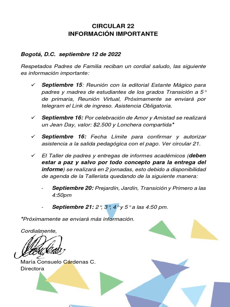 Circular 22 Información Importante 2022 | PDF