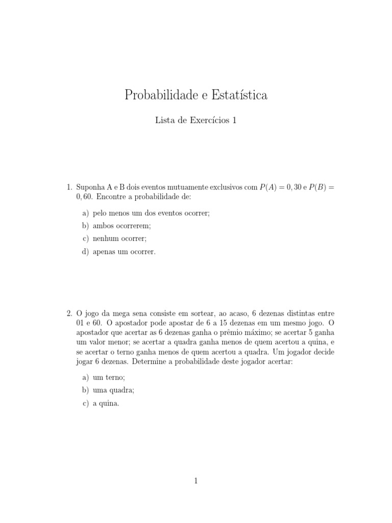 Lista 1 Prob Estat 2023 | PDF | Tempo