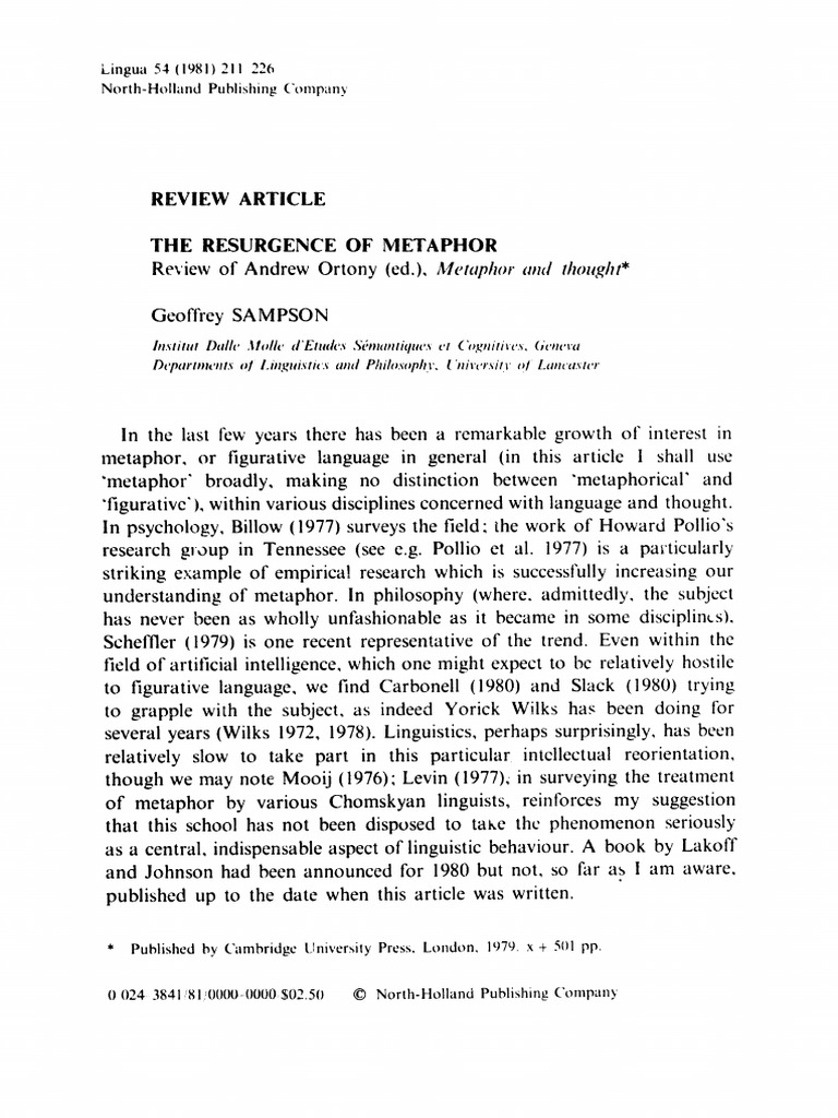 The Resurgence of Metaphor Review of and | PDF | Metaphor | Concept