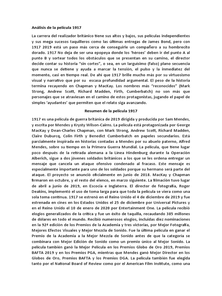 Análisis de la película 1917 | PDF