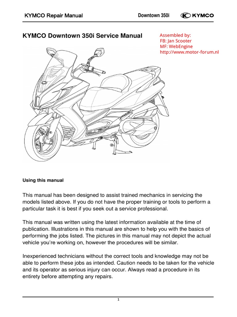 KYMCO Downtown 350i Service Manual | PDF | Brake | Throttle