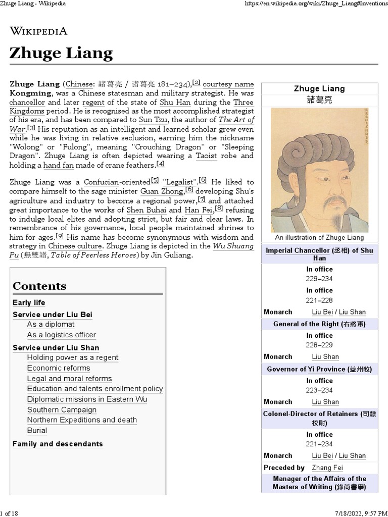 Zhuge Liang (諸葛亮) | PDF | Three Kingdoms | 3rd Century Conflicts
