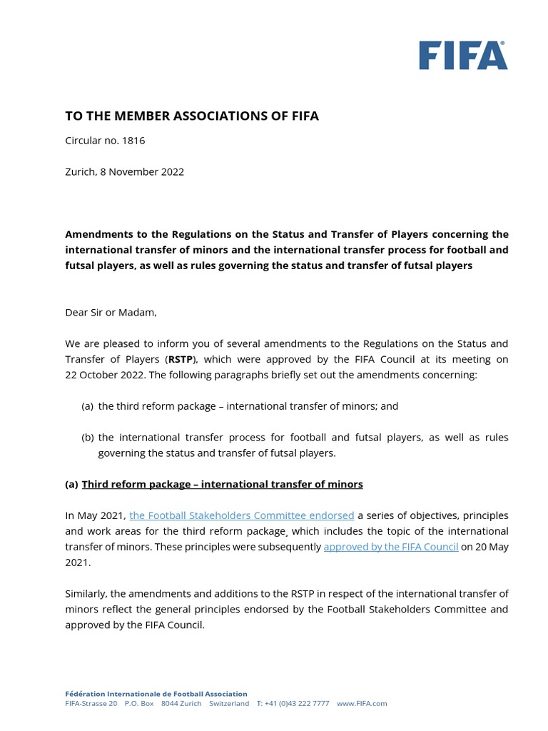 Reforming Protections for Minor Players and Streamlining International ...