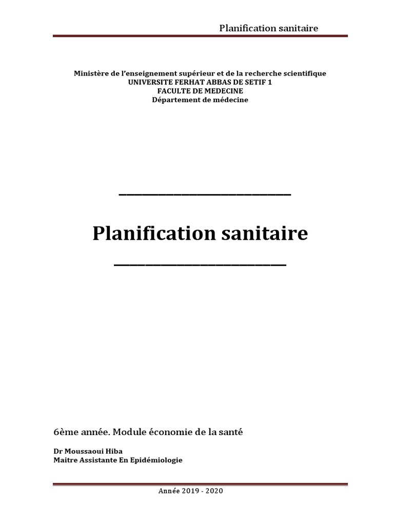 Planification Sanitaire 2019-2020 | PDF | Planification | Vaccination