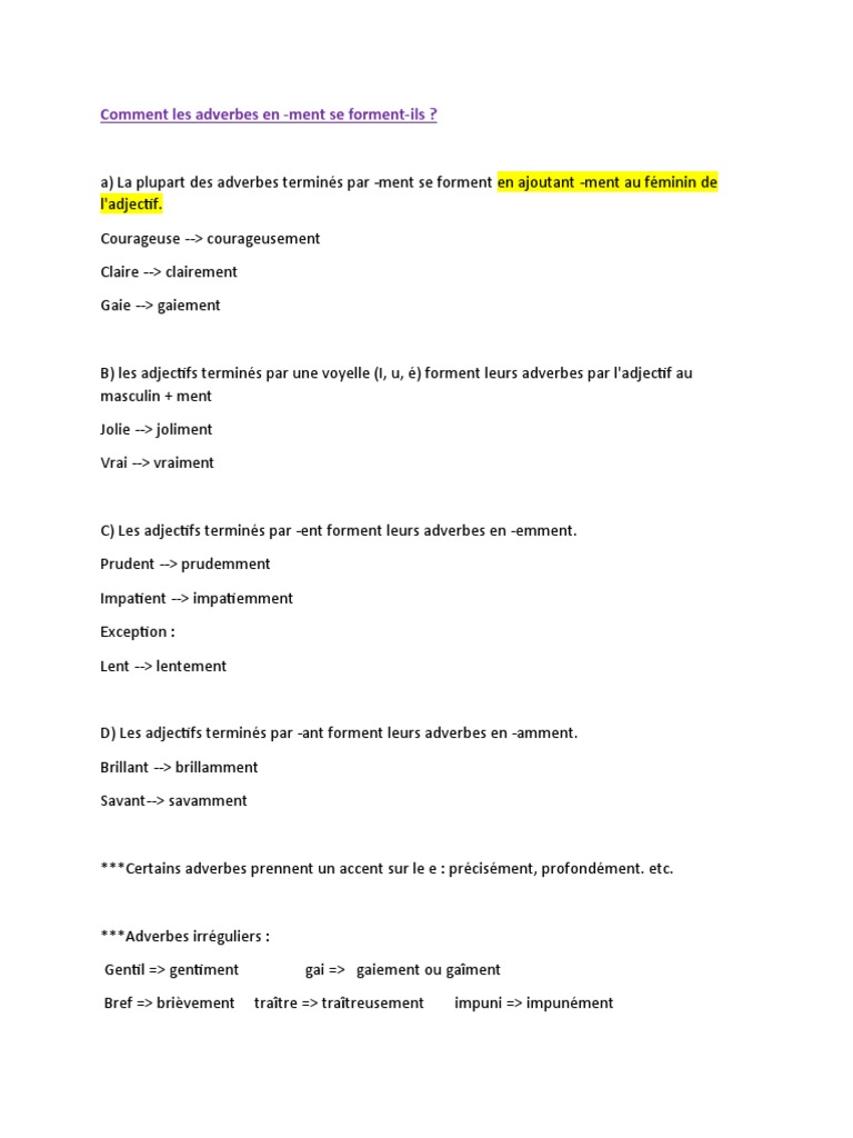 Formation des adverbes en -ment | PDF