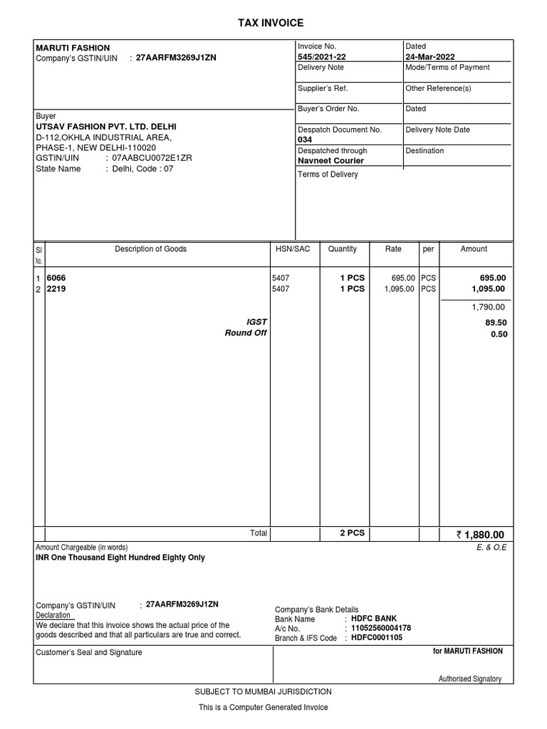 Tax Invoice: Company's GSTIN/UIN: 27AARFM3269J1ZN | PDF | Invoice ...