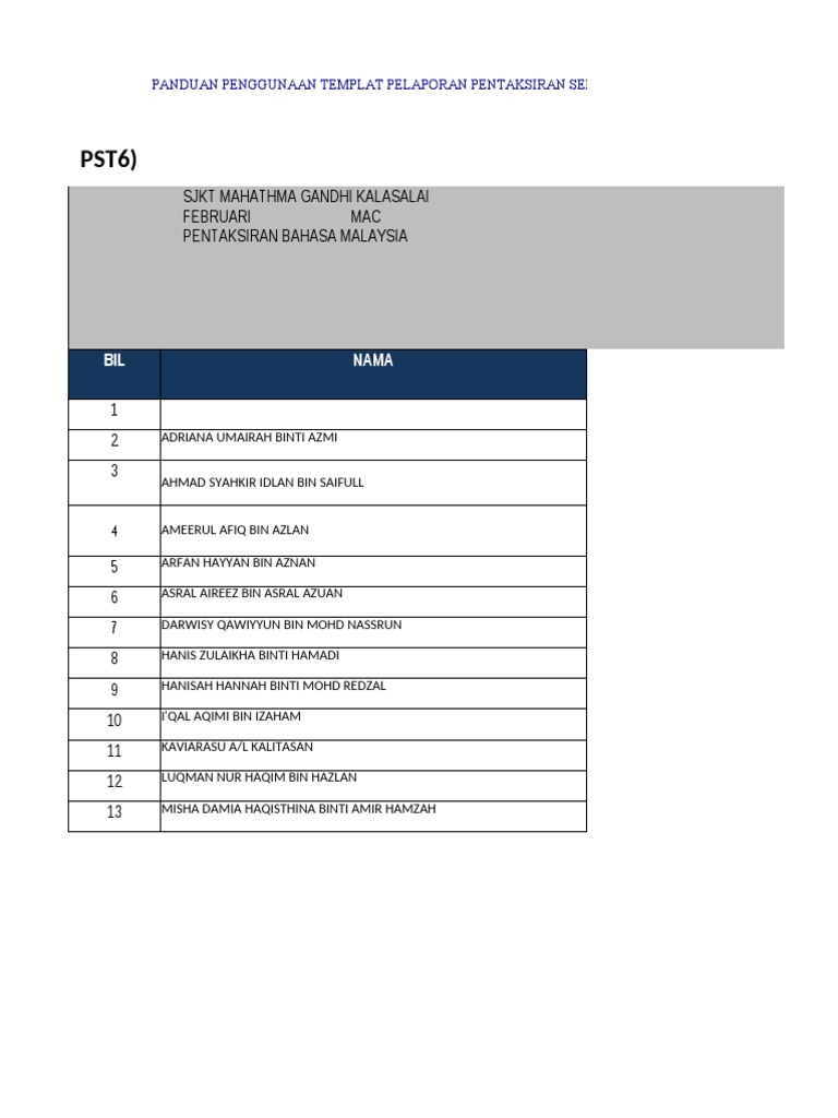 Panduan Templet Pelaporan PST6 | PDF