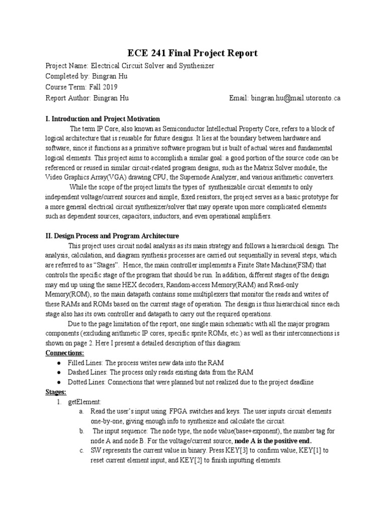 ECE241 Final Project Report | PDF | Electronic Circuits | Computer Program