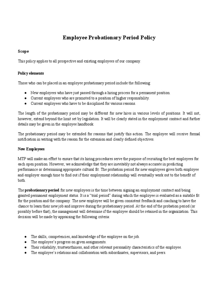 Employee Probationary Period Policy | PDF | Employment | Business