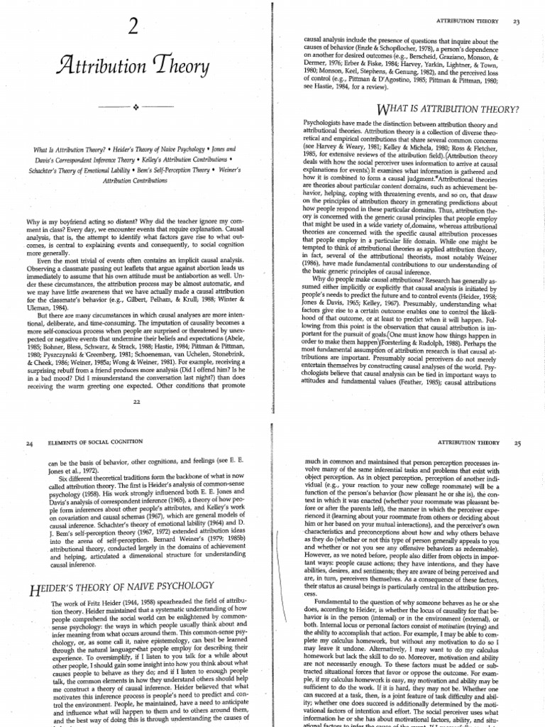 Fiske & Taylor Sociall Cognition Ch2 Attribution Theory | PDF