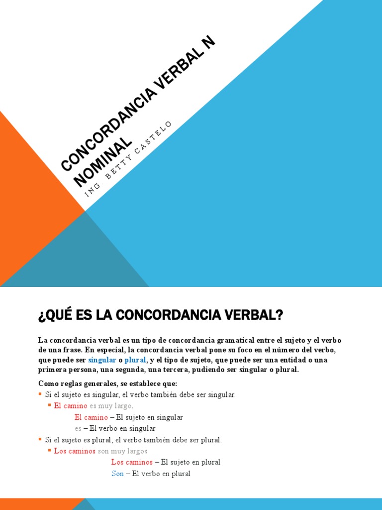 Concordancia Verbal y Nominal | PDF | Verbo | Plural