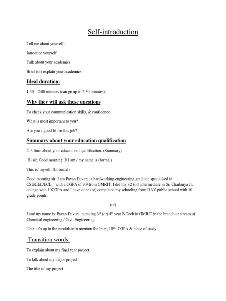 Self Intro Pdf Learning Cognition