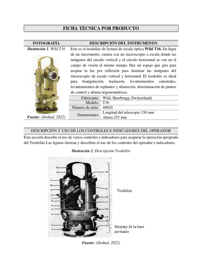 FICHA TÉCNICA TEODOLITO T16 | PDF | Telescopio | Óptica