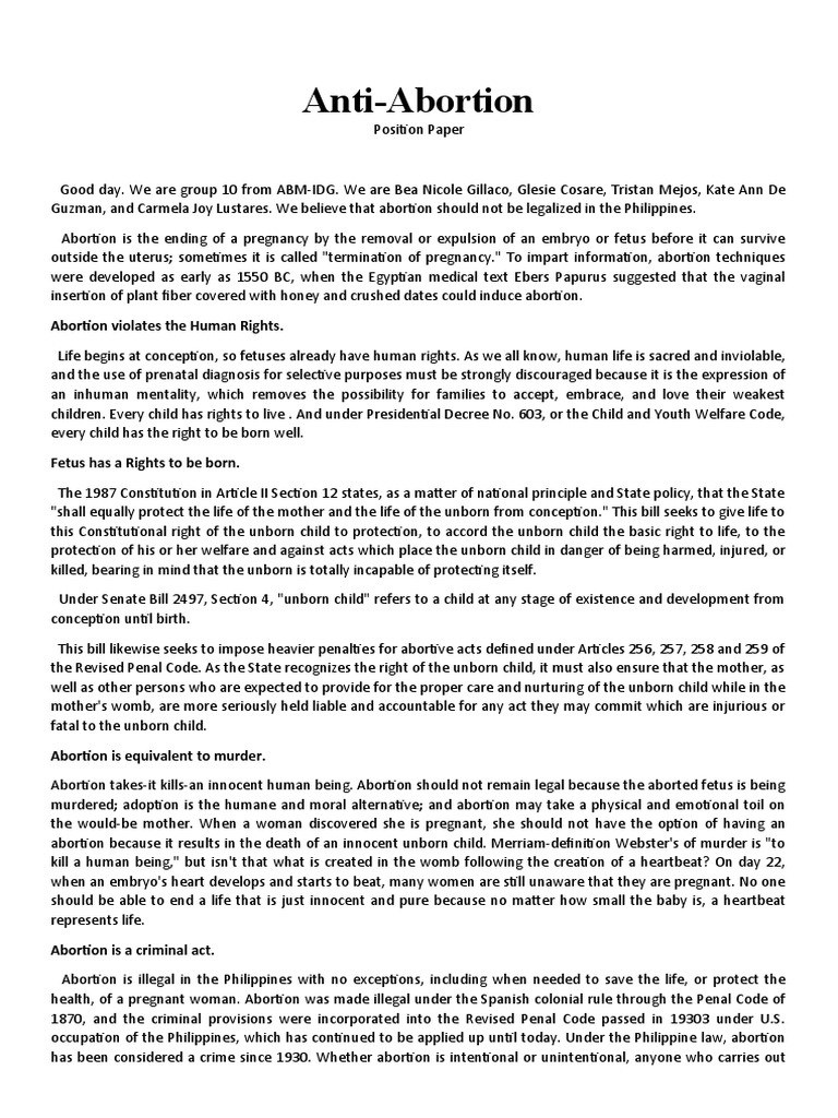 Position Paper | PDF | Abortion | Pregnancy