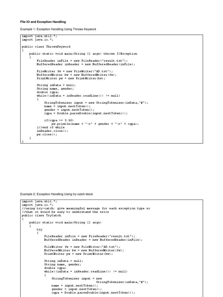[2019]Example File IO and Exception Handling | PDF | Computing | Programming Paradigms