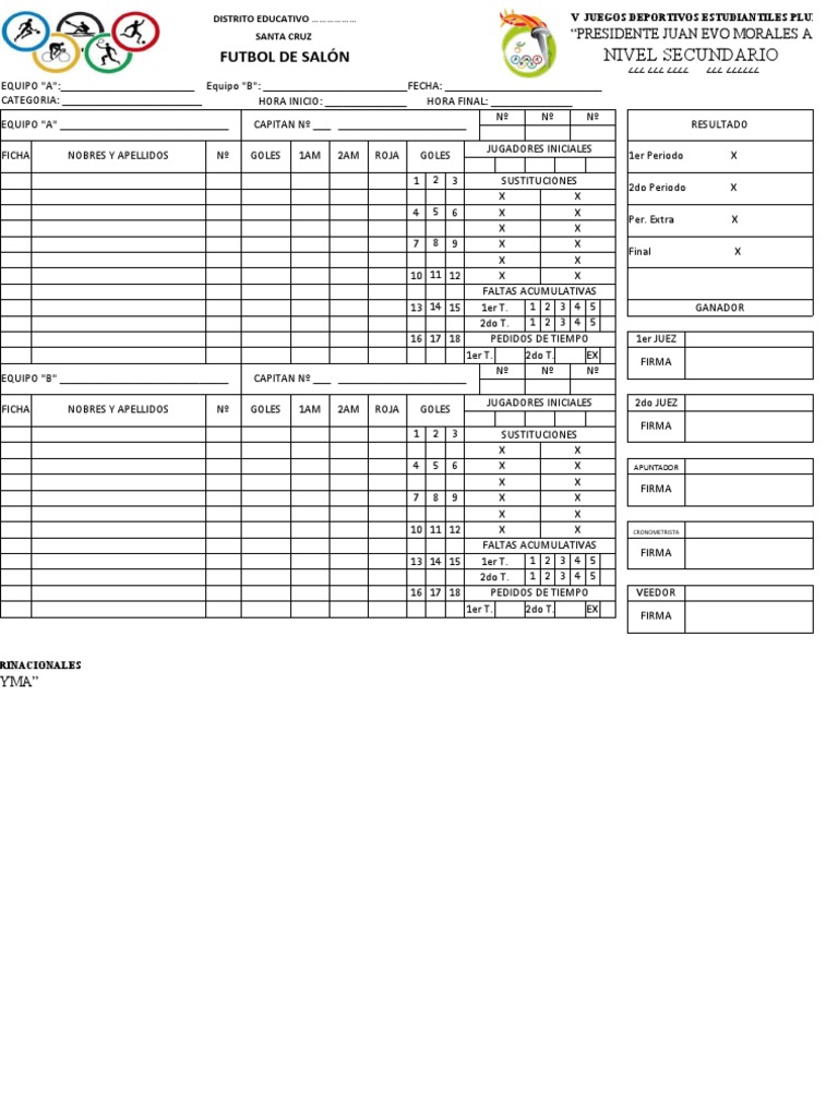 Planillas de Futsal | PDF | Asociación de Futbol | Códigos de fútbol