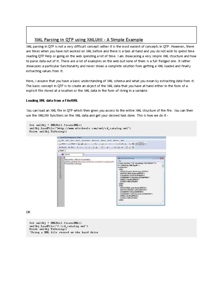 XML Parsing in QTP Using XMLUtil - A Simple Example | PDF | Xml | Parsing
