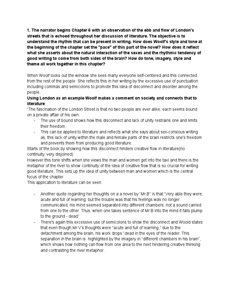 A Rooms of One's Own Discussion Notes Chapter 6 | Download Free PDF ...