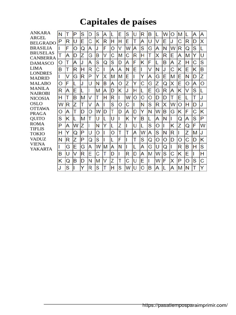 Sopa de Letras para Imprimir de Capitales de Países Del Mundo | PDF