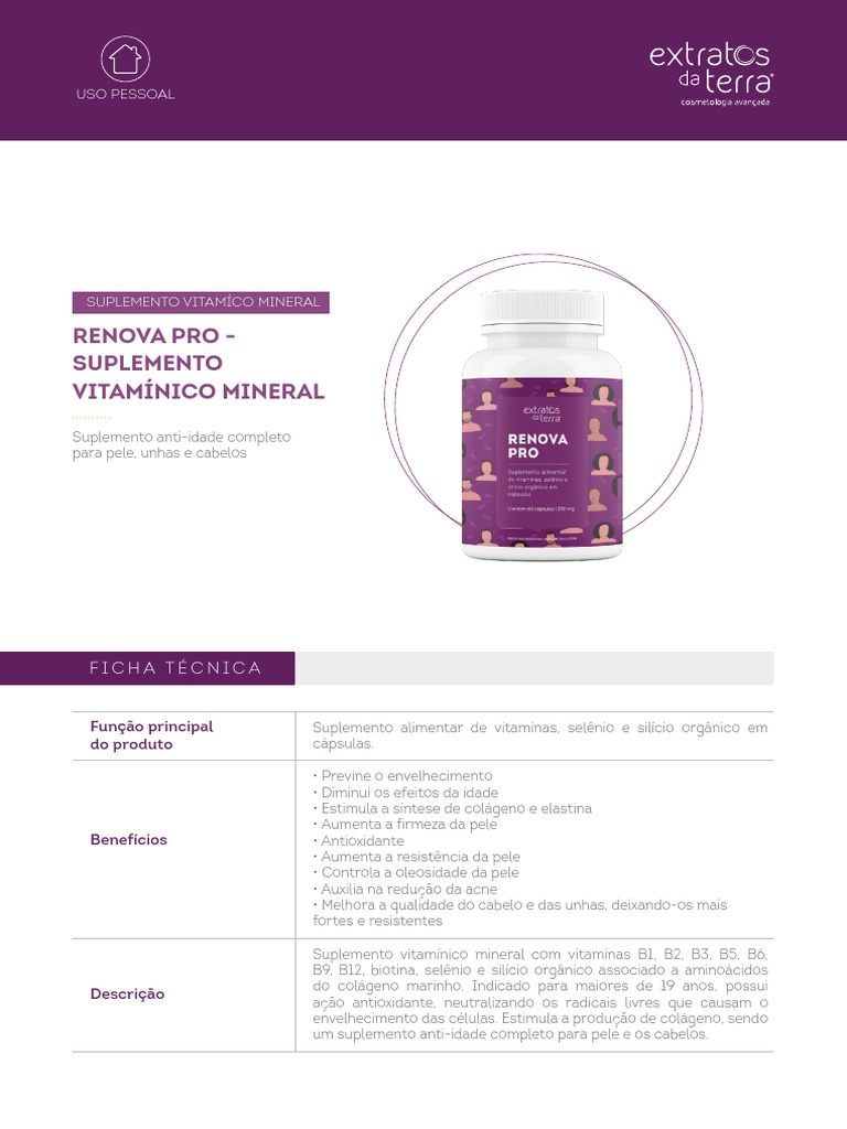 Ficha Técnica de Produto - Renova Pro | PDF | Vitamina | Amamentação