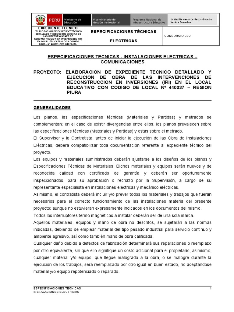 2.4 Especificaciones Tecnicas Instalaciones Electricas | PDF | Enchufes y tomas de corriente ...