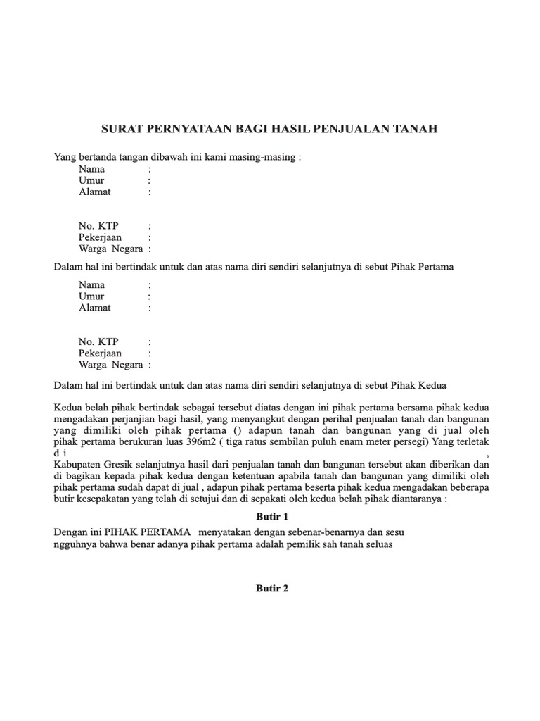 SURAT BAGI HASIL TANAH | PDF