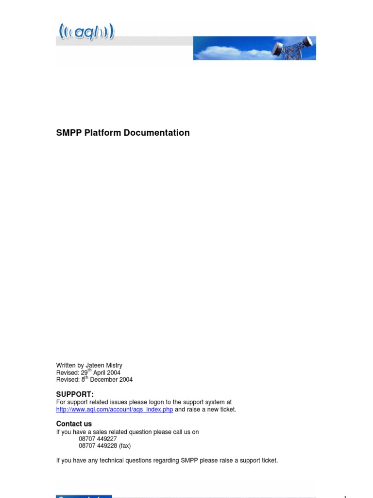 SMPP Platform Documentation: Support | PDF | Communications Protocols | Computer Programming