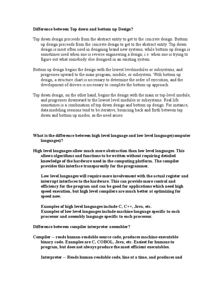 Difference Between Top Down and Bottom Up Design | PDF | Top Down And ...